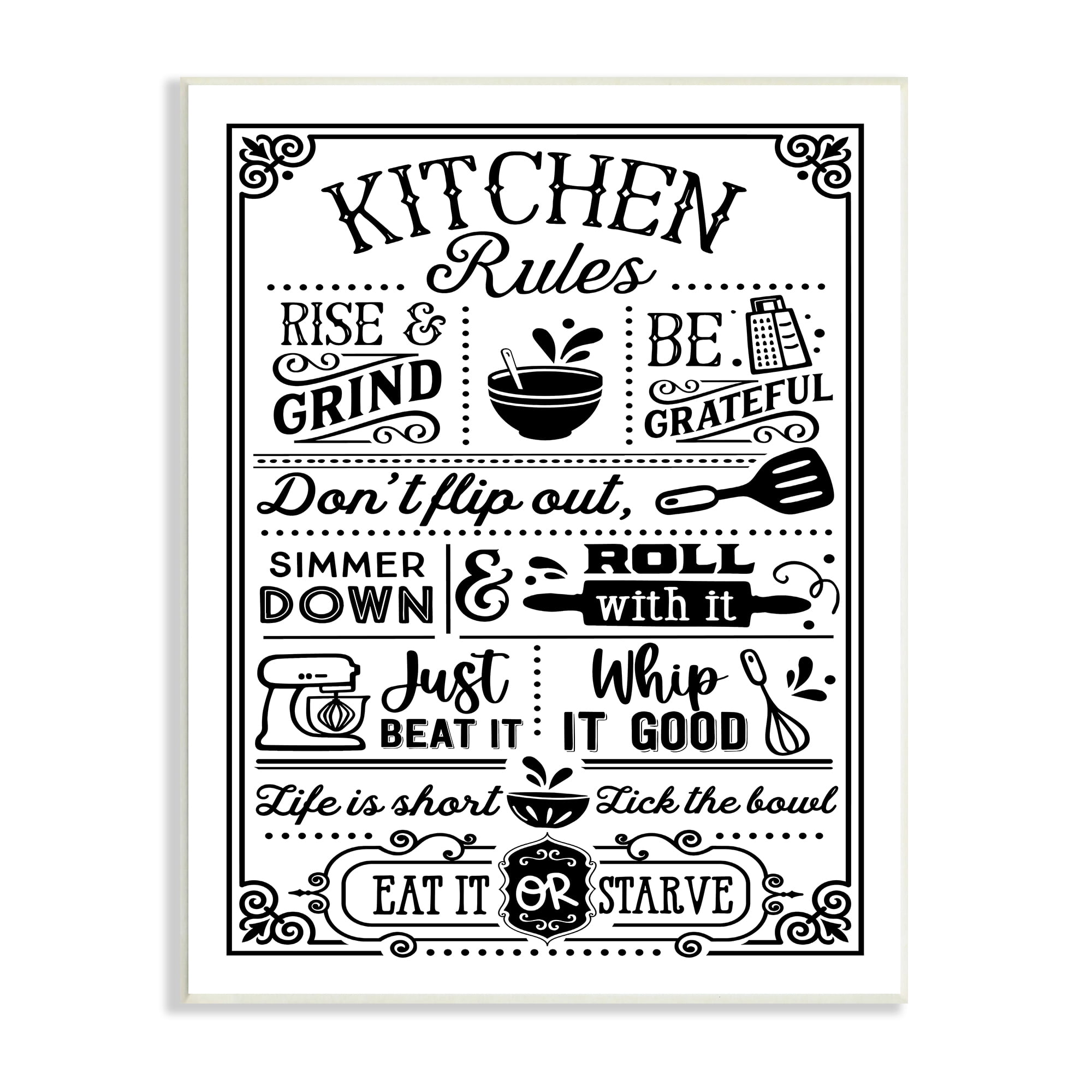 Stupell Industries Witty Kitchen Rules Vintage Border Motif Typography ...
