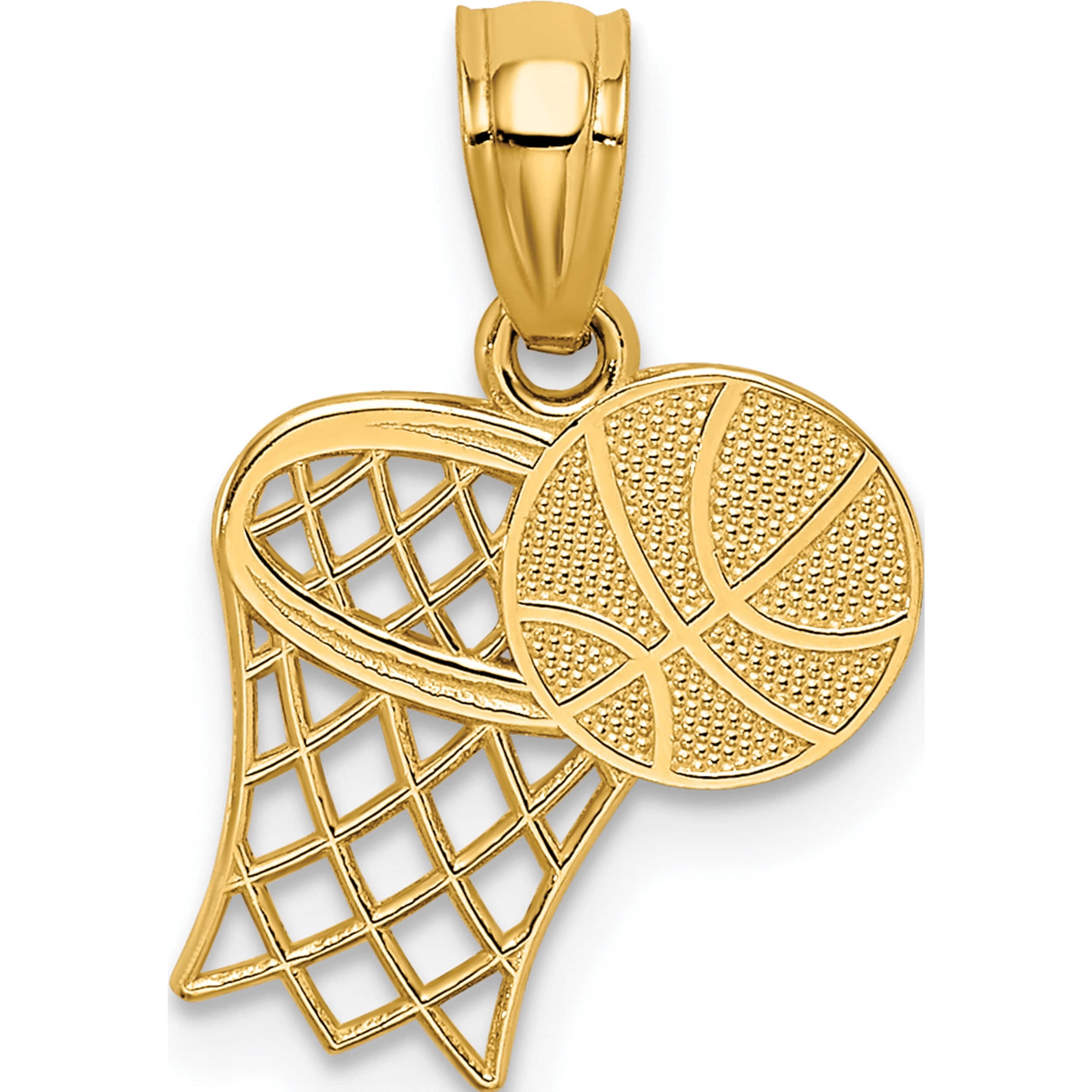 14K Yellow Gold Basketball And Hoop Pendant (18 X 11) Made In United ...