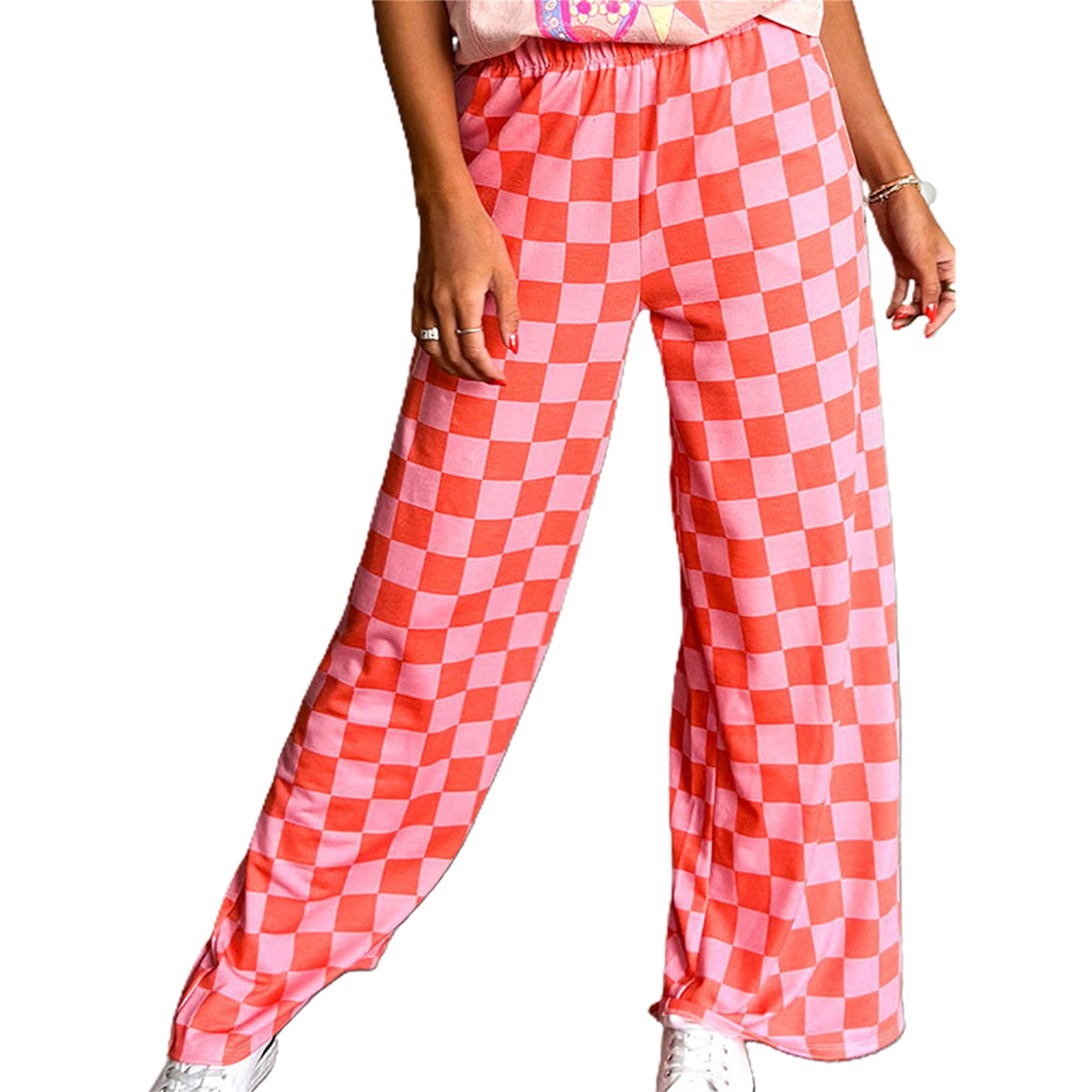 Click here for Gupgi Women Plaid Pants Elastic Waist Loose Trouse... prices