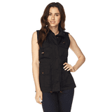 PacificPlex Womens Sleeveless Hooded Cargo Utility Vest, Large, Black ...