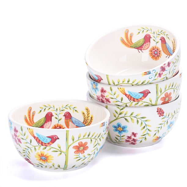 Bico Red Spring Bird Ceramic Bowls Set of 4, 26oz, for Pasta, Salad ...