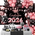 Black Pink Congrats Grad Backdrop Bachelor Cap Balloon Class of 2026 ...