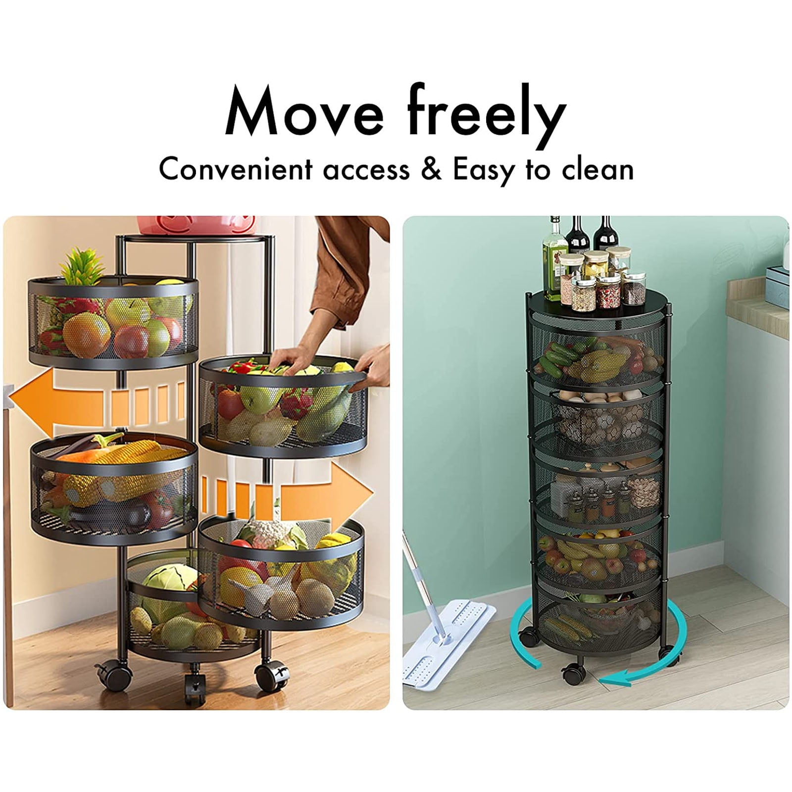 Buy tonchean 5 Tier Fruit Vegetable Storage Basket Rolling Cart for ...