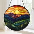 Bright Sun Mountain Landscape Window Decor – Stained Glass Style Panel ...