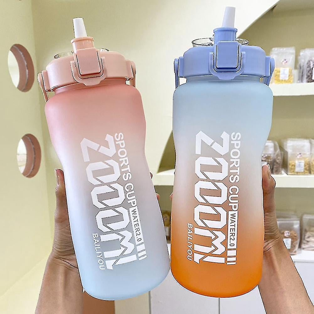 Botella de agua grande de 2000 ml con marca de tiempo portátil a prueba ...