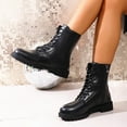 Ahabrexf Women's Lace-Up Ankle Boots Faux Leather Chunky Block Mid Heel ...
