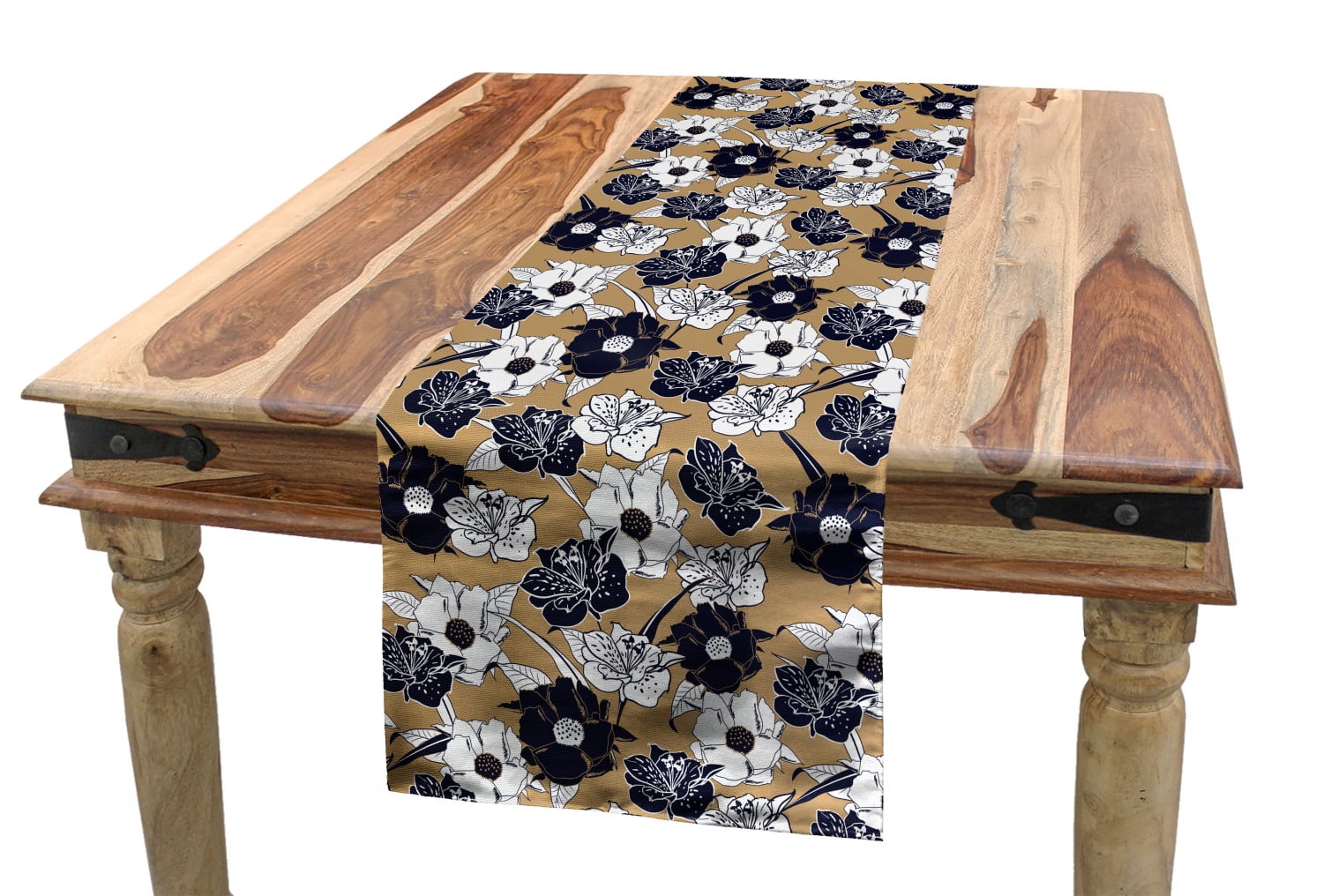 Flower Table Runner, Blooming Flowers Feminine Botanical Composition ...
