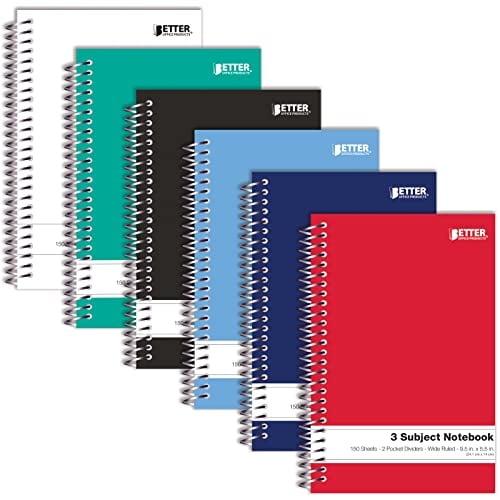 Cuadernos 3 asign., 9.5x5.5, pkg. 6, 150 hojas, 2 separadores, colores ...