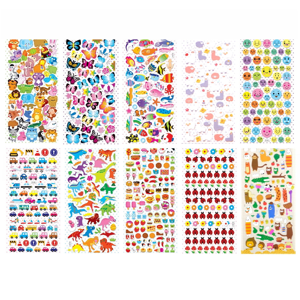 10 Sheets Kids Craft Sticker 3D DIY Cartoon Scrapbook Sticker Planner ...