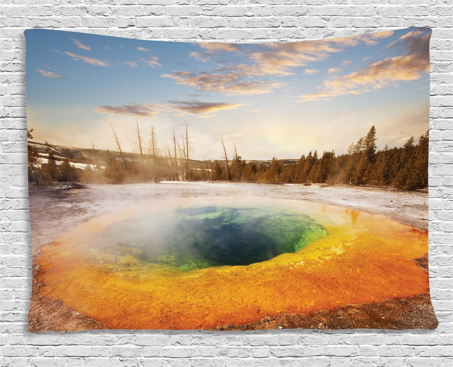 Yellowstone Decor Tapestry, Morning Glory Pool in National Park Winter ...
