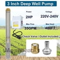 iMeshbean 4" 2HP Deep Well Submersible Pump, 220V 35GPM 400FT Max 100FT ...