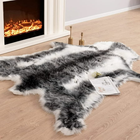Soft Fur Rugs Fake Reindeer Hide Area Rug Fluffy Faux Fur Carpet for ...