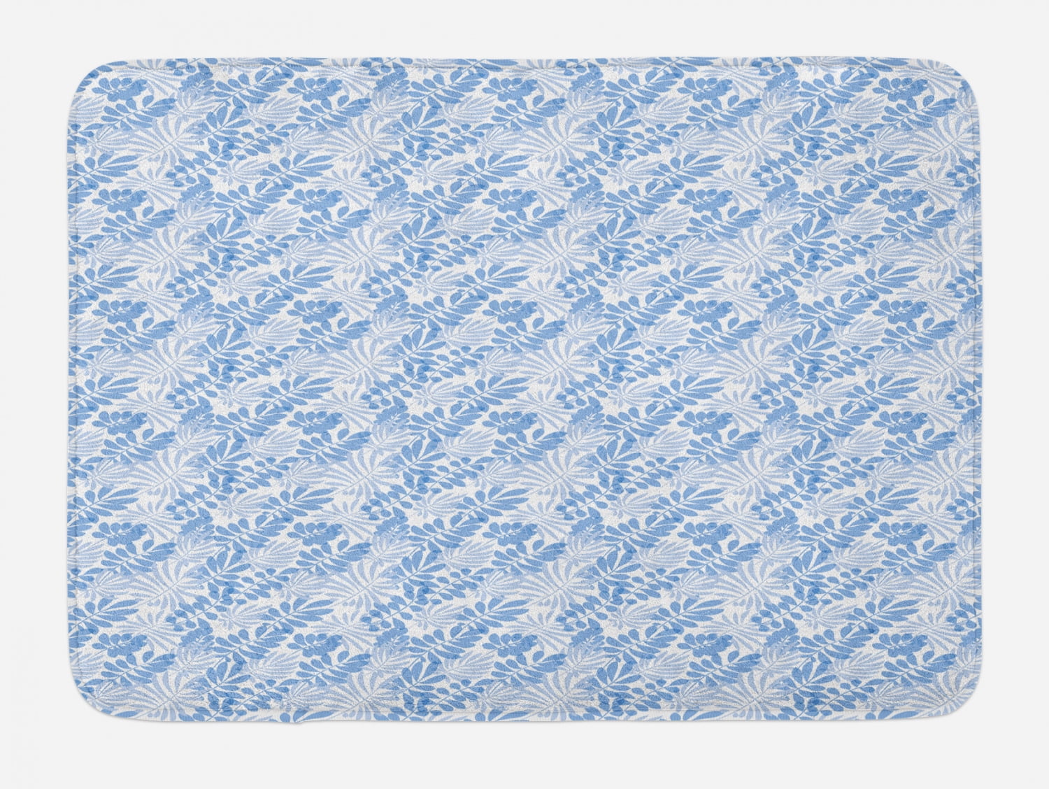 Blue and White Bath Mat, Tender Tropical Design in Blue Shades Exotic ...