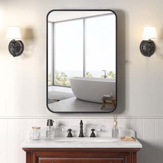Mainstays 22inx30in Rounded Edge Rectangular White Finish Wall Mirror ...