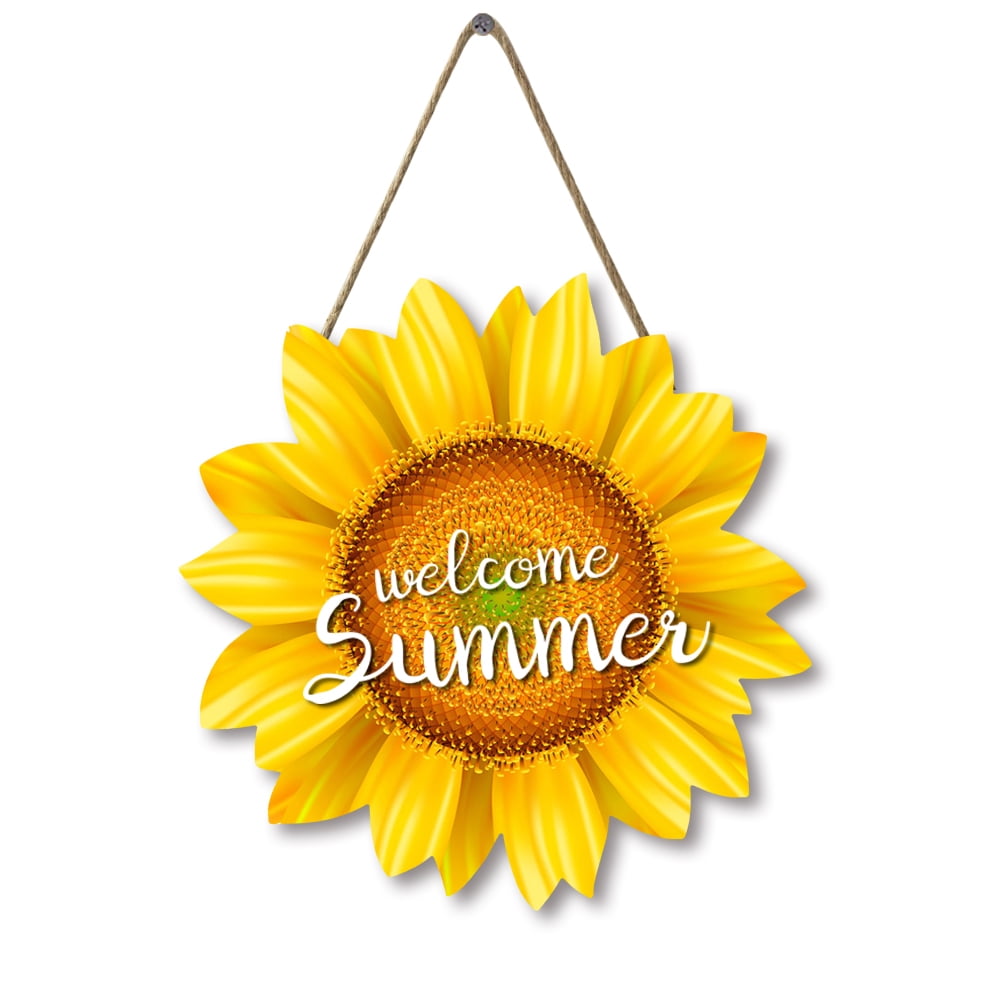 Sunflower Welcome Summer Wood Door Hanger 12 Inch Large Wooden Flower ...