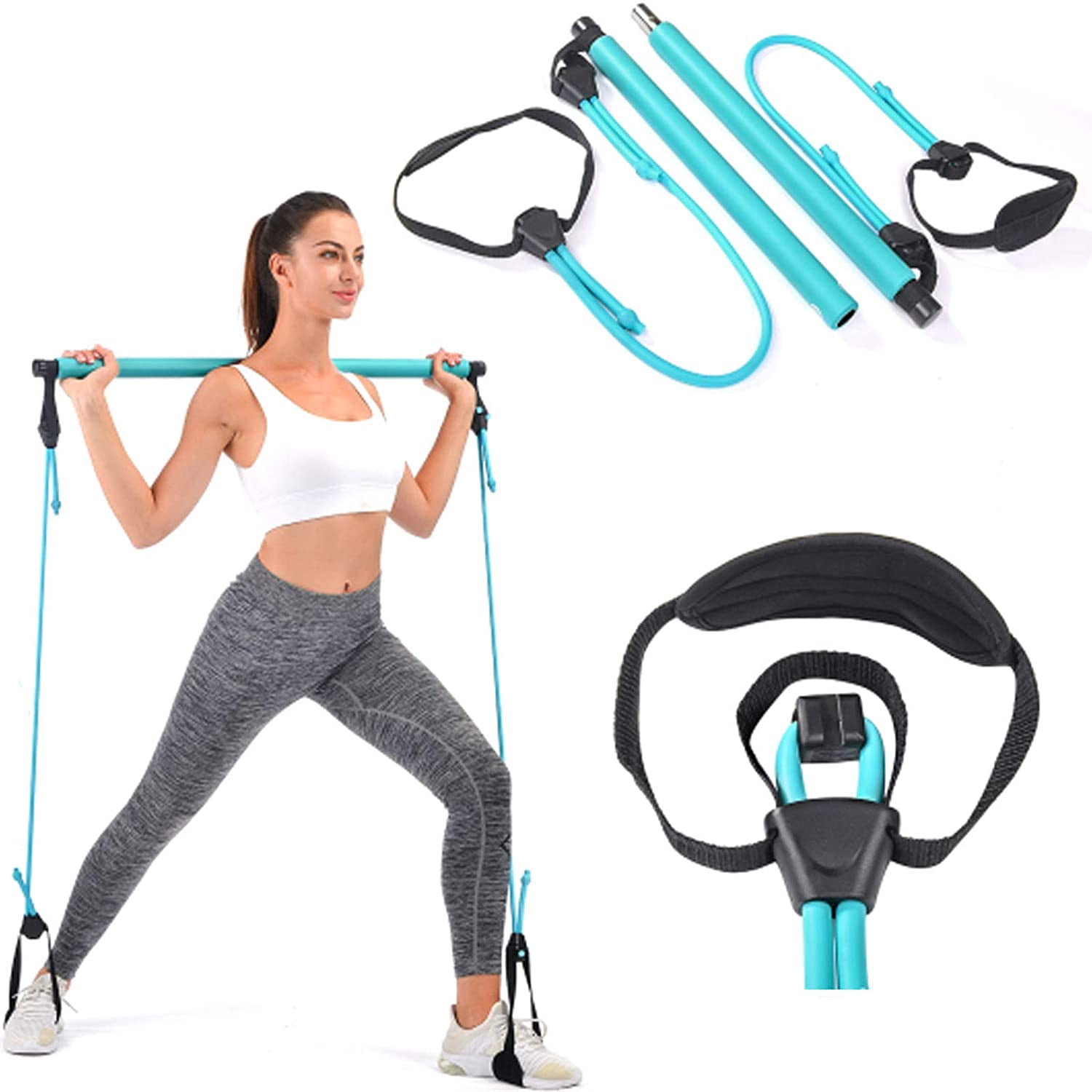 Pilates Bar, Portable Pilates Bar Kit with Adjustable Resistance Band ...