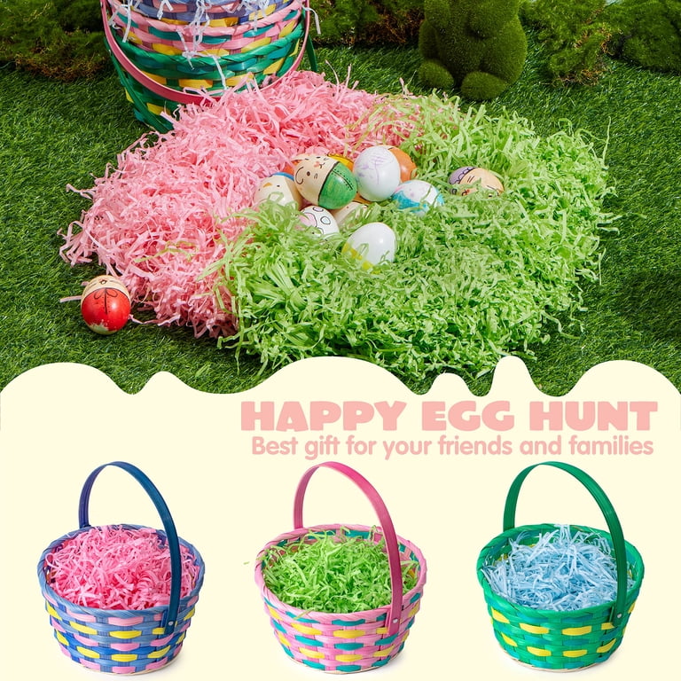Easter Basket Woven With Handle 12-Pack Round Woven Bamboo Easter ...