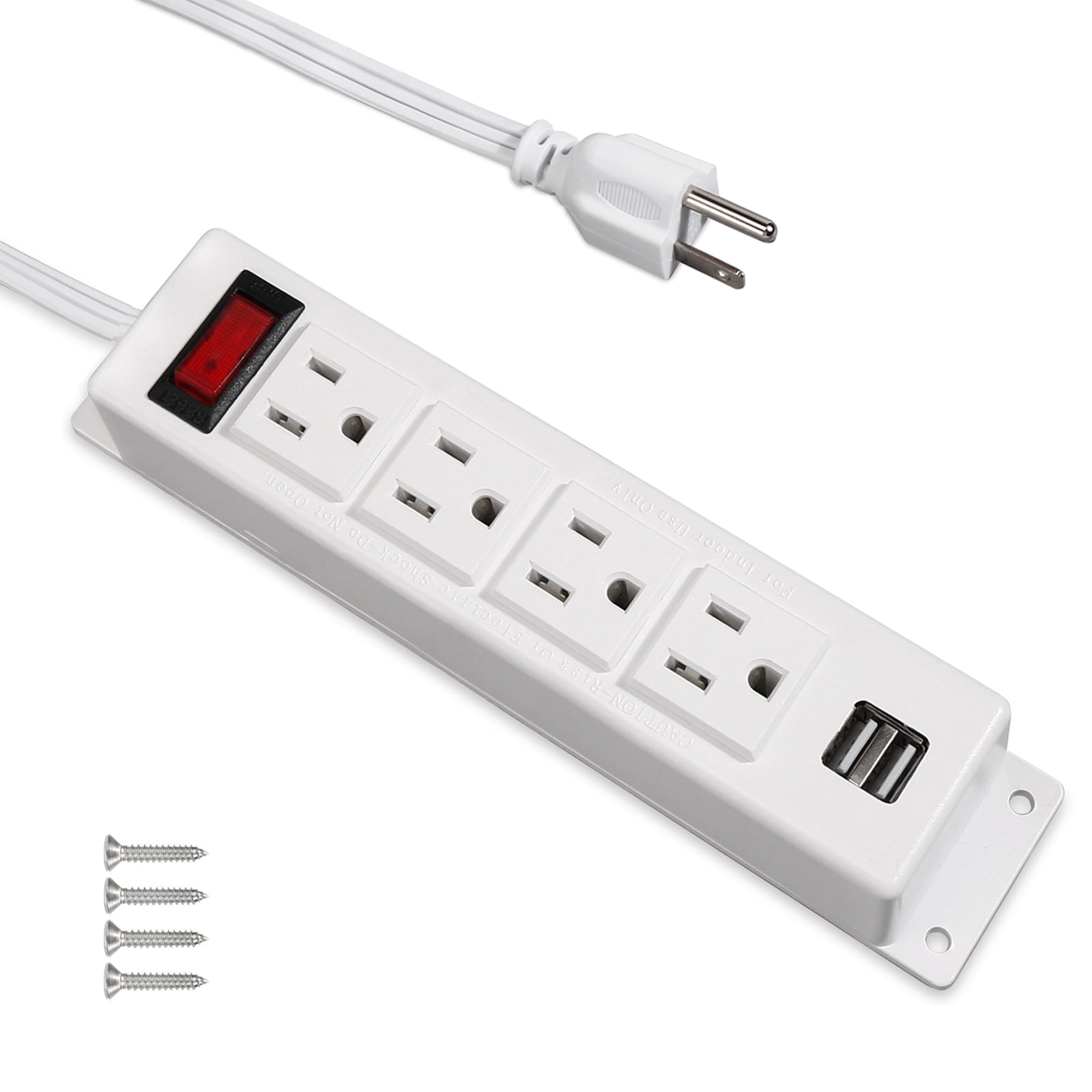 Mountable Power Strip with USB Ports Wall Mounted Power Outlets Screw ...