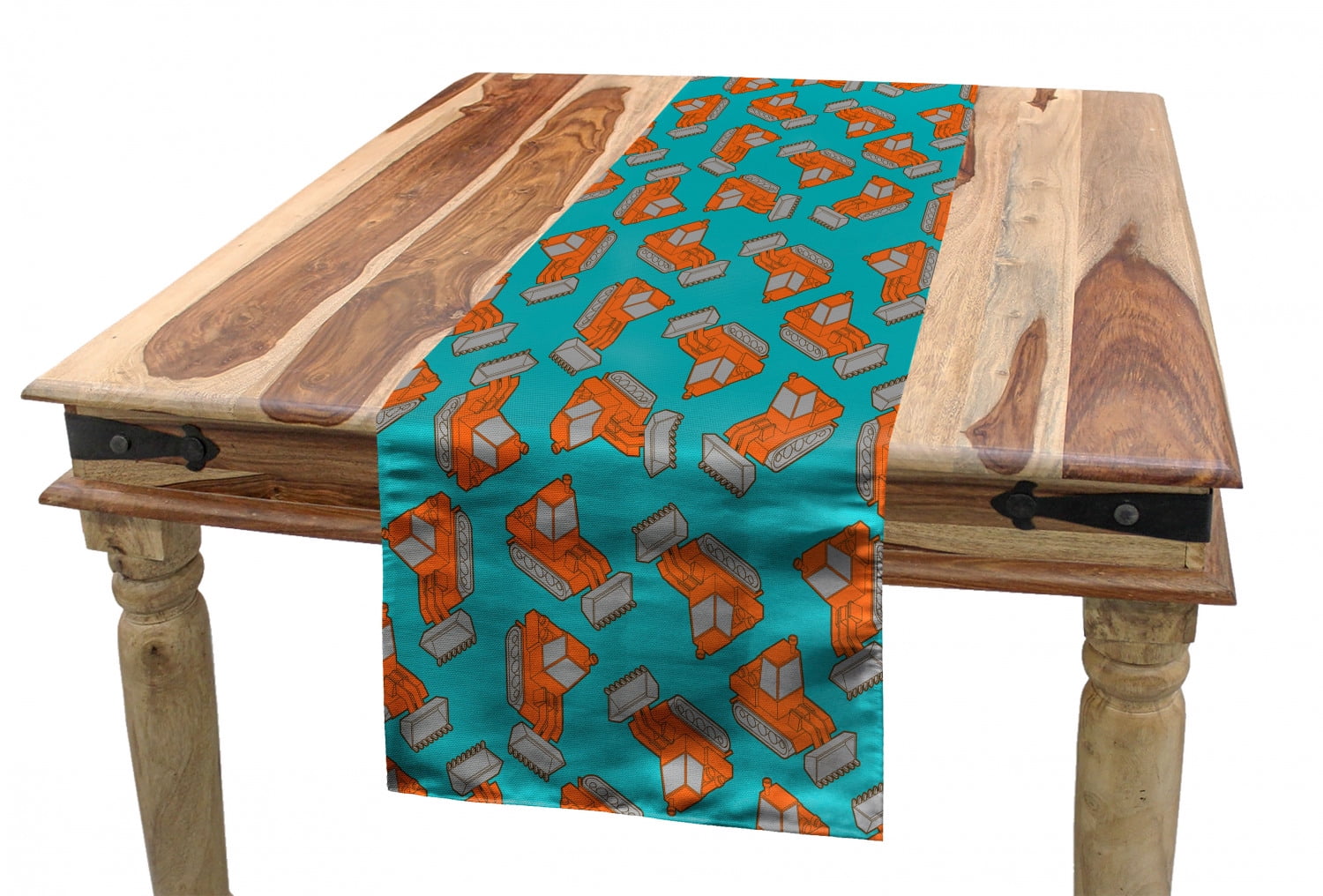 Nursery Table Runner, Cartoon Tractor Trucks Construction Bulldozer ...