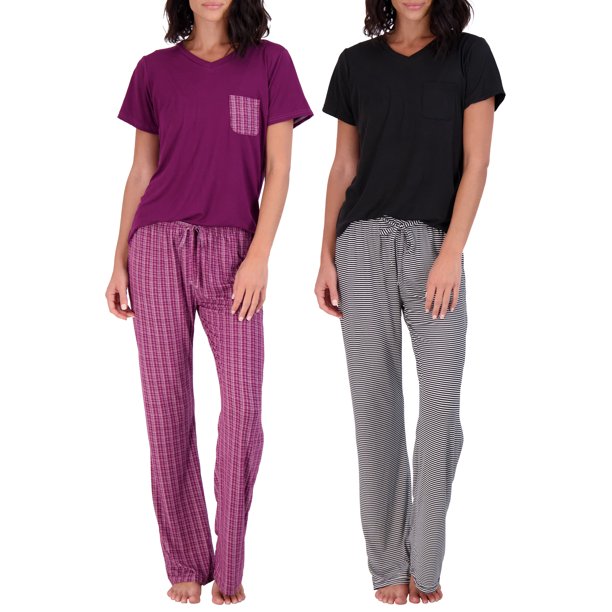 Real Essentials 2 Pack: Women’s Pajama Set Super-Soft Short & Long ...
