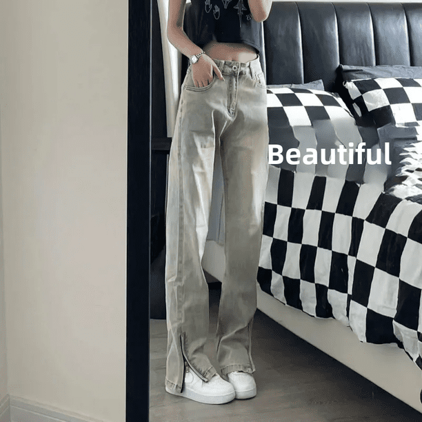 Pantalones vaqueros de mujer Heyan estilo americano con lavado de calle ...
