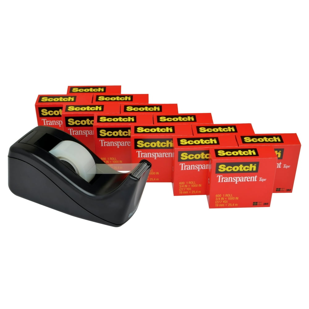 Scotch Transparent Tape with Black Dispenser, 3/4 in x 1000 in, 1 Roll ...