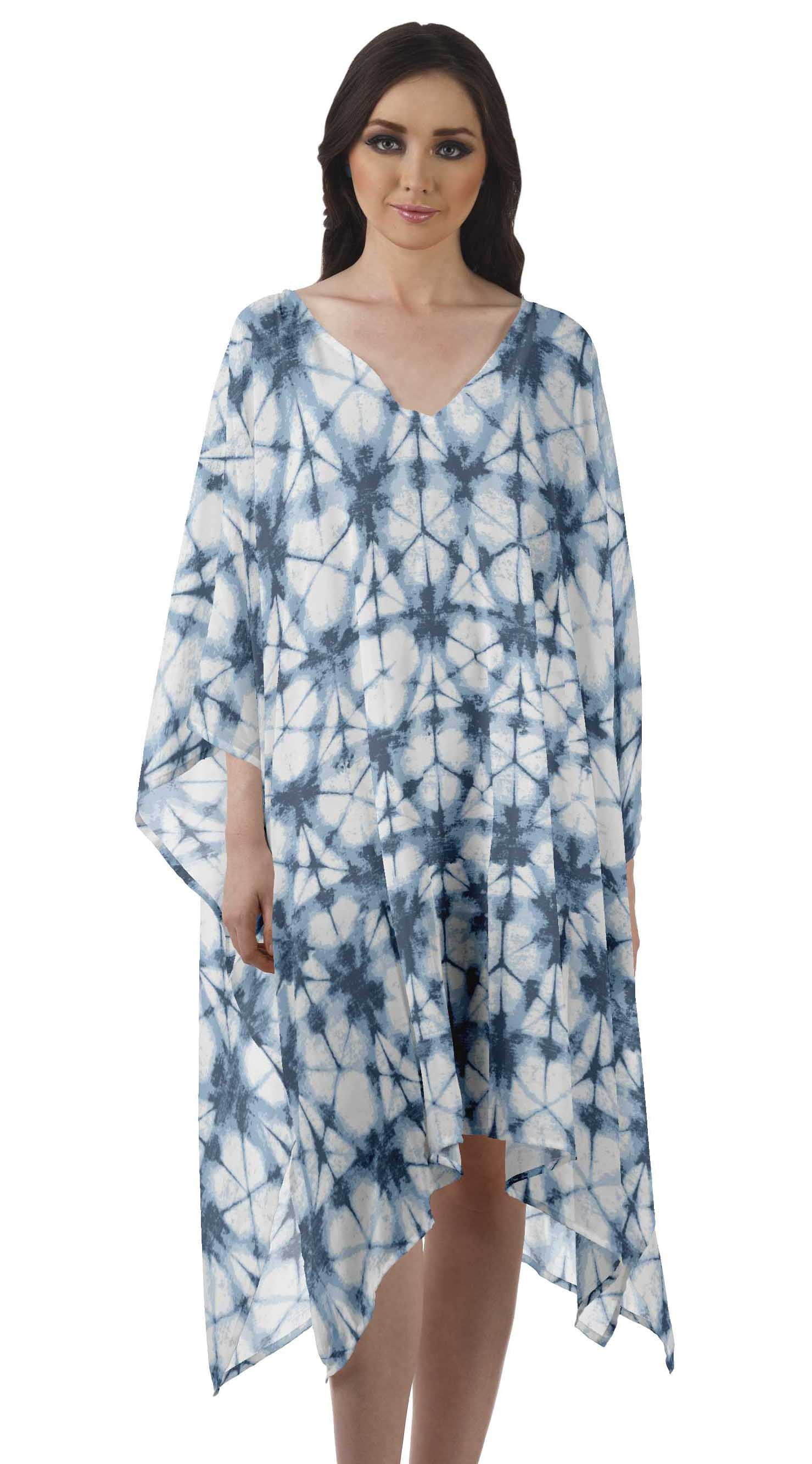 Moomaya Georgette Short Caftan Midi Dress Beach Swimwear Cover up ...