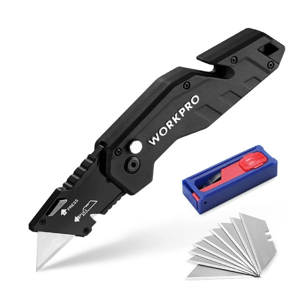 Cuchillo utilitario plegable WORKPRO, hoja de cambio rápido con 10 ...