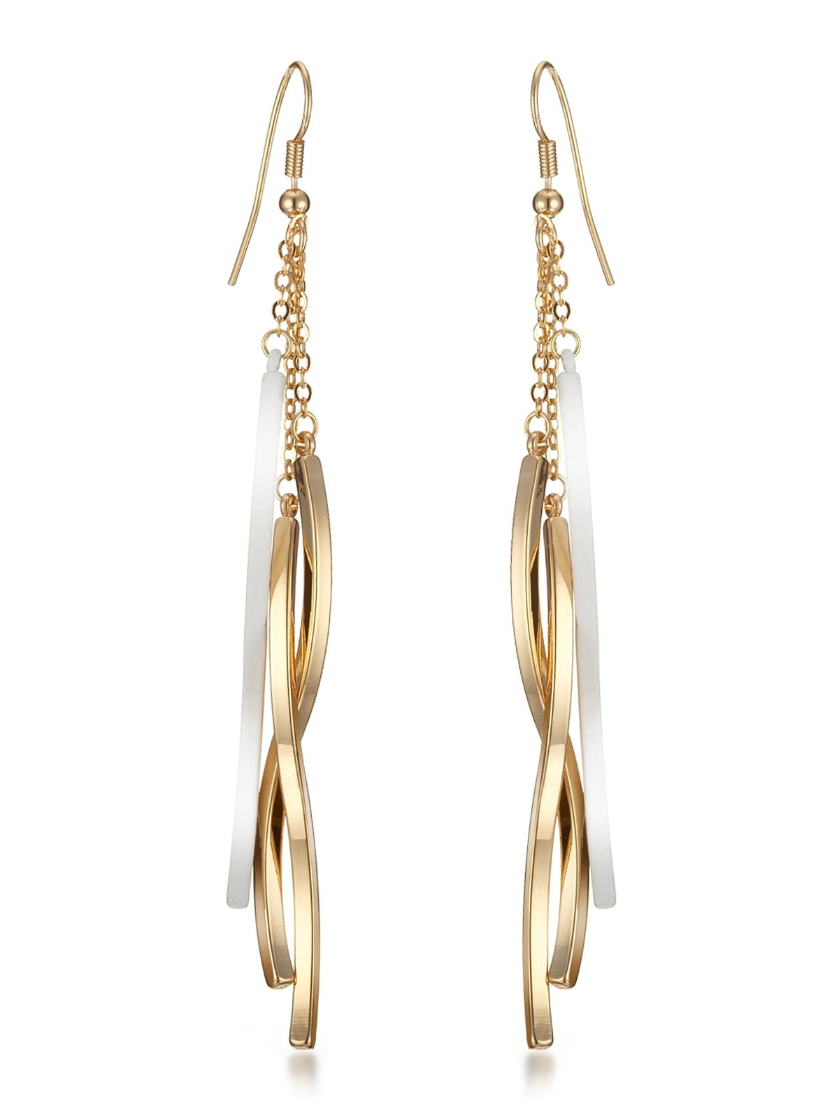 Gemini Women White & Gold Plated Long Dangle Drop Earrings Gm009 , Size ...