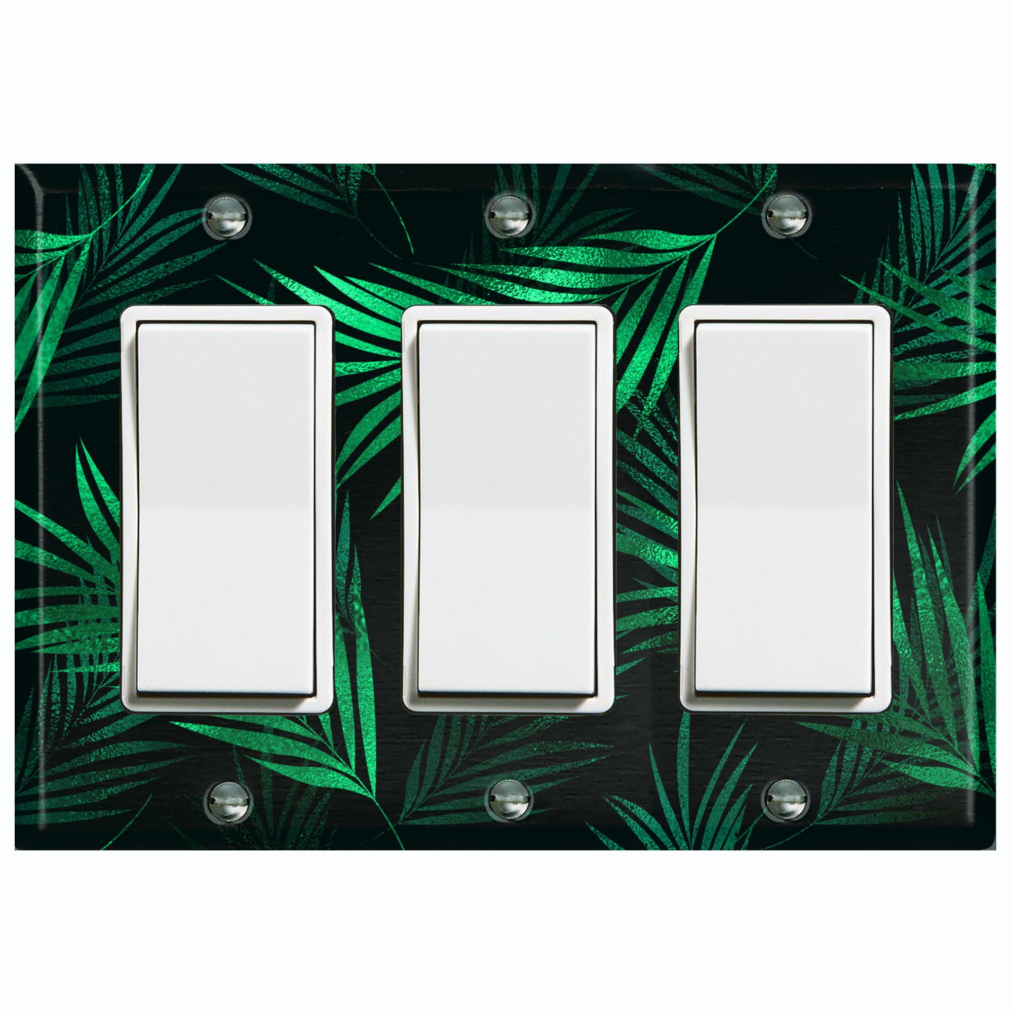 Metal Light Switch Plate Cover Tropical Jungle Palm Leaves Green Black ...