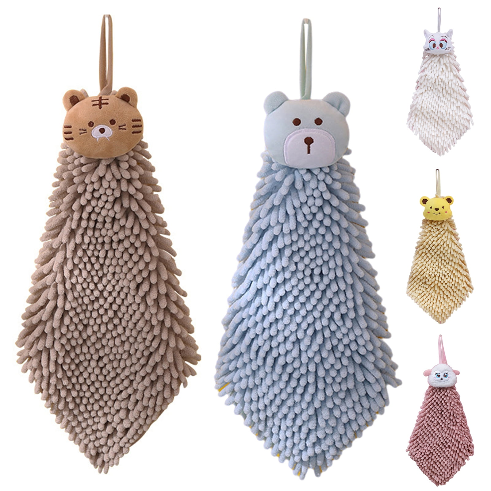 UDIYO Cute Chenille Soft Hanging Hand Towels, Funny Cat, Owl, Bear ...