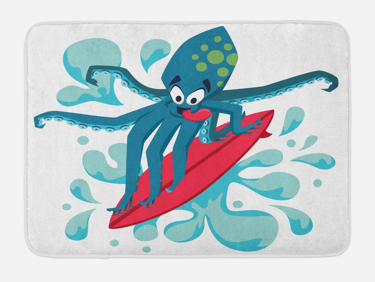 Ride The Wave Bath Mat, Surfer Octopus Having Fun Ocean Waves ...