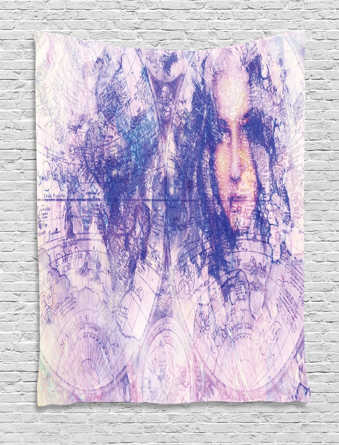 Earthy Tapestry, Old Atlas World Map with a Face of a Young Woman ...