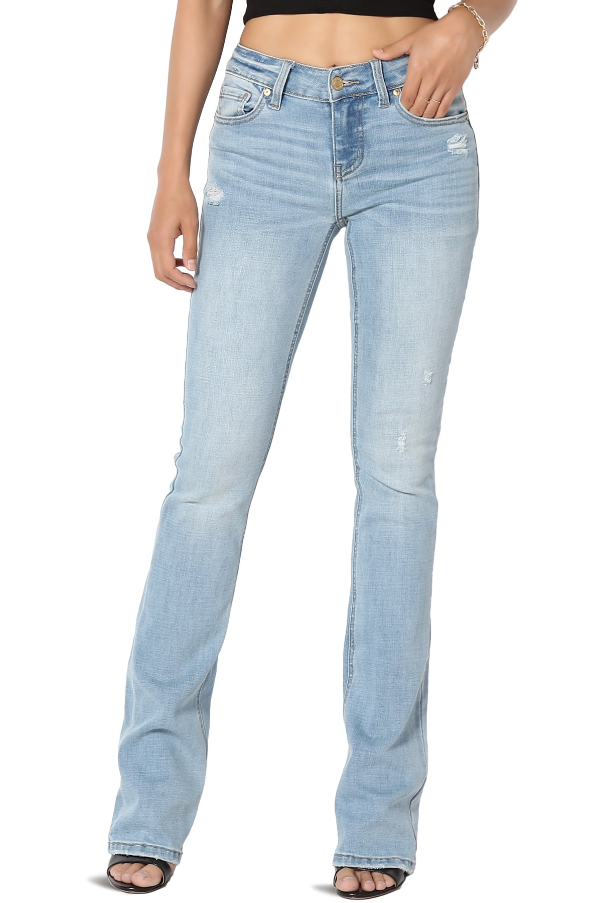 Themogan Womens Versatile Vintage Washed Stretch Denim Mid Rise Slim
