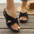 Black Ladies Wedge Heel Slides With Open Toe And Cushioned Insole For ...