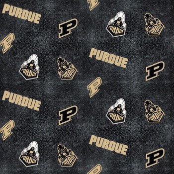 Purdue Flannel Fabric with Distressed Ground and logo and mascot print ...