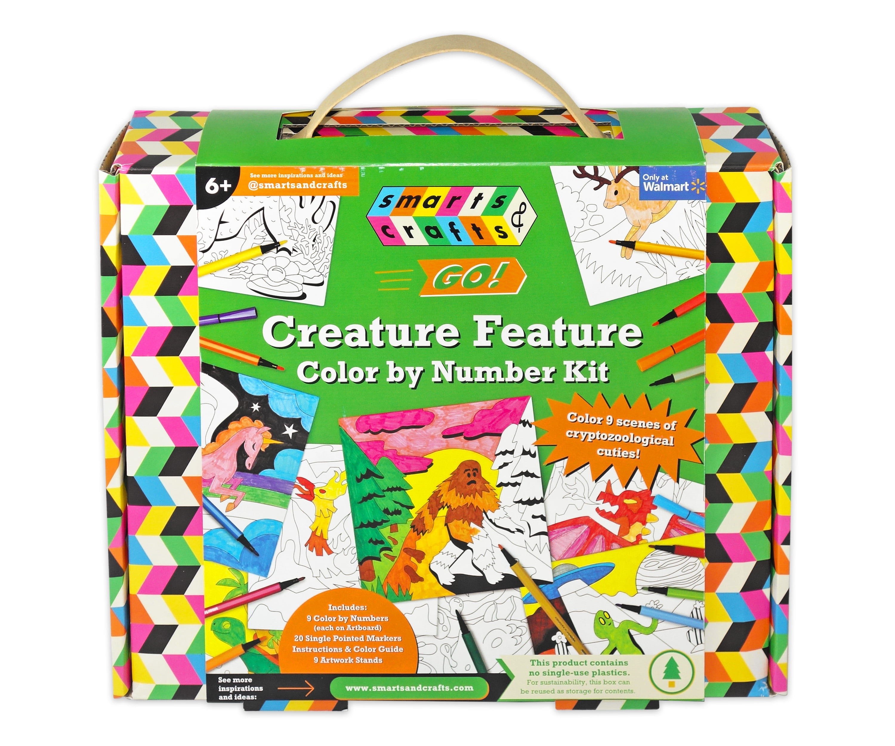 Smarts & Crafts Go: Creature Feature Color by Number Art Kit, 40 Pieces ...