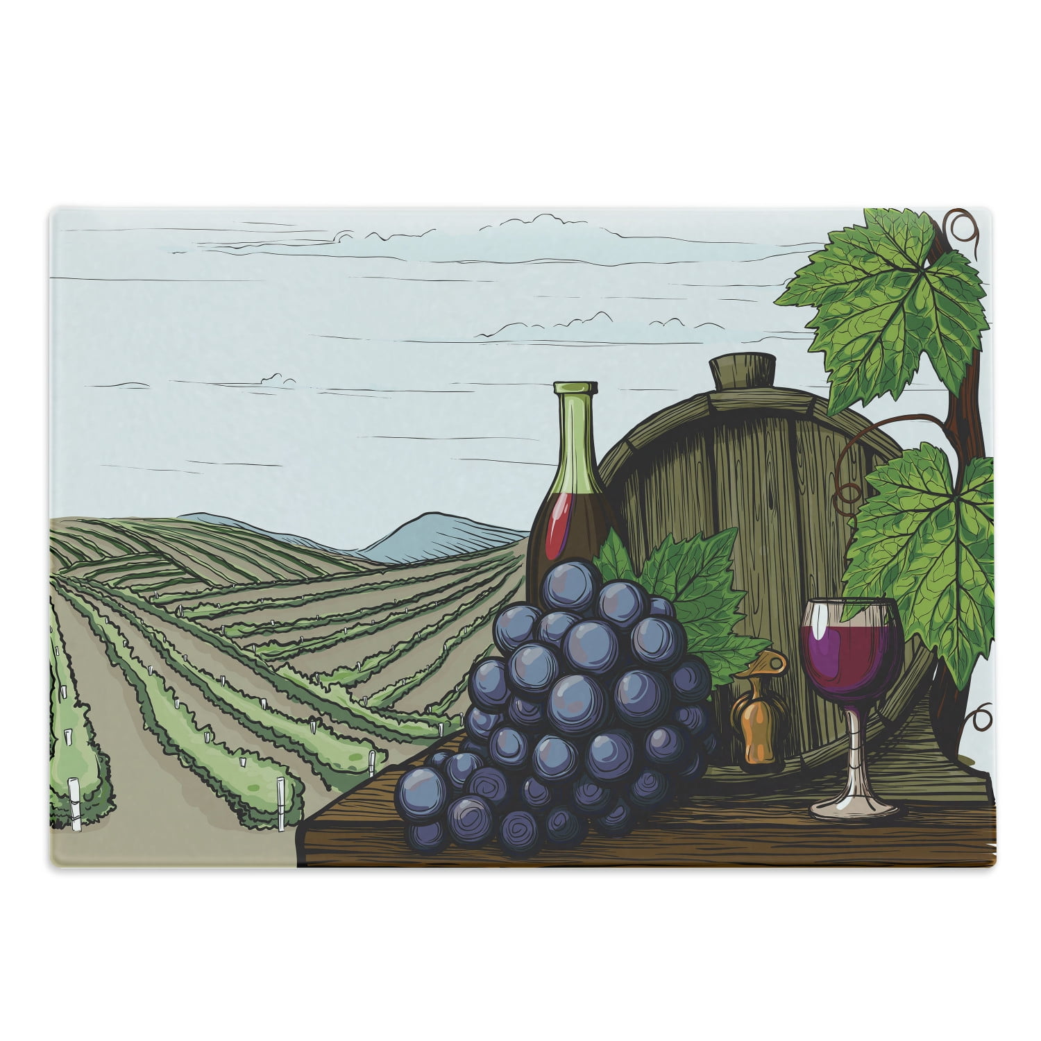 Wine Cutting Board, Landscape with Views of Vineyards Grapes Leaves ...