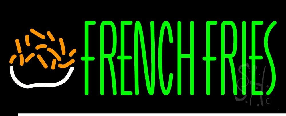 Green French Fries LED Neon Sign 13 x 32 - inches, Black Square Cut ...