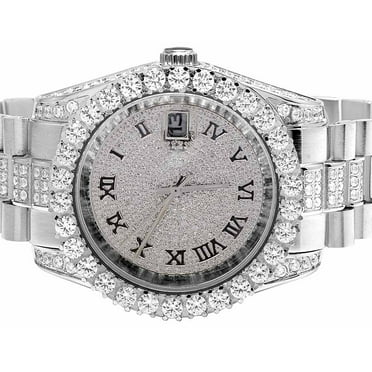 Mens White Gold Simulated Diamond Watch 45MM DJ-02 - Walmart.com