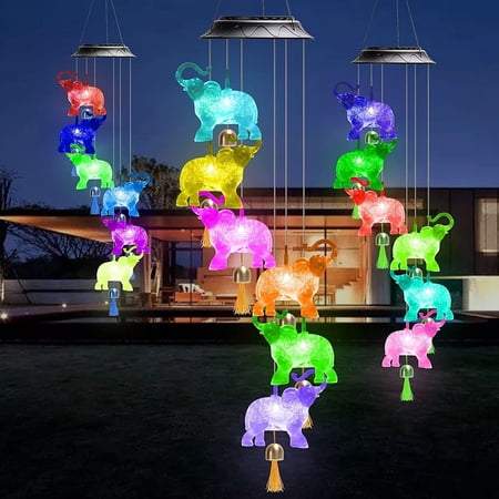 Elephant wind chimes outdoor solar wind chimes color-changing ...