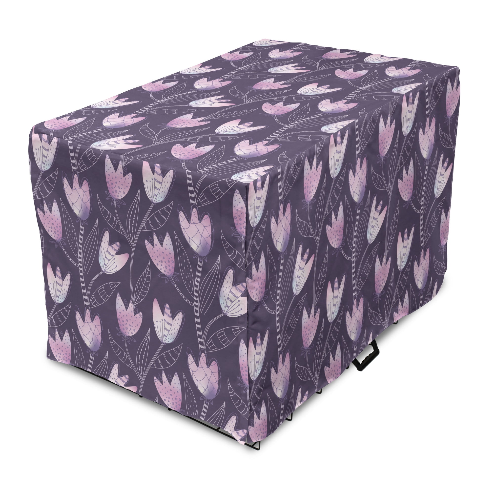 Floral Dog Crate Cover, Ornamental Tulips Inspired Violet Motifs, Easy ...