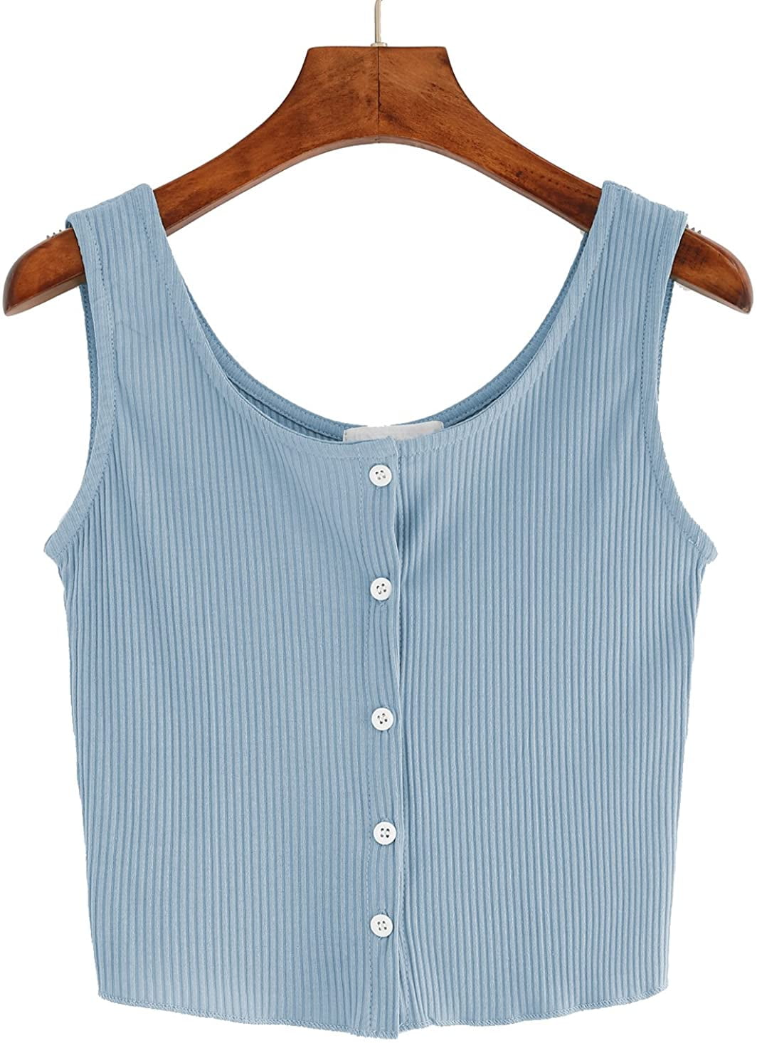 Women's Sleeveless Vest Button Front Crop Tank Top Ribbed Knit Belly ...