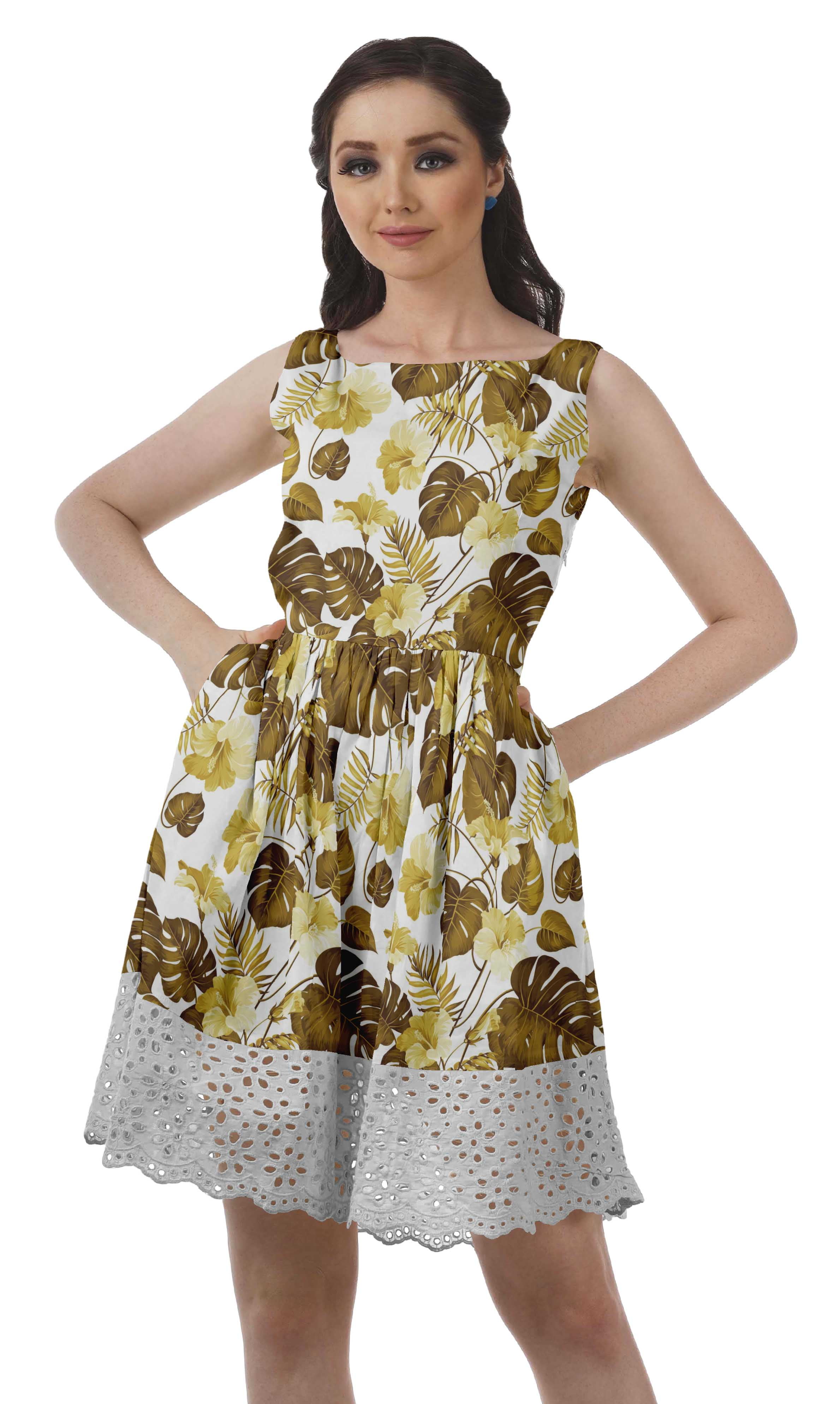 Moomaya Boat Neck Sleeveless Pouf Dress Lace Cocktail Mini Dress With ...