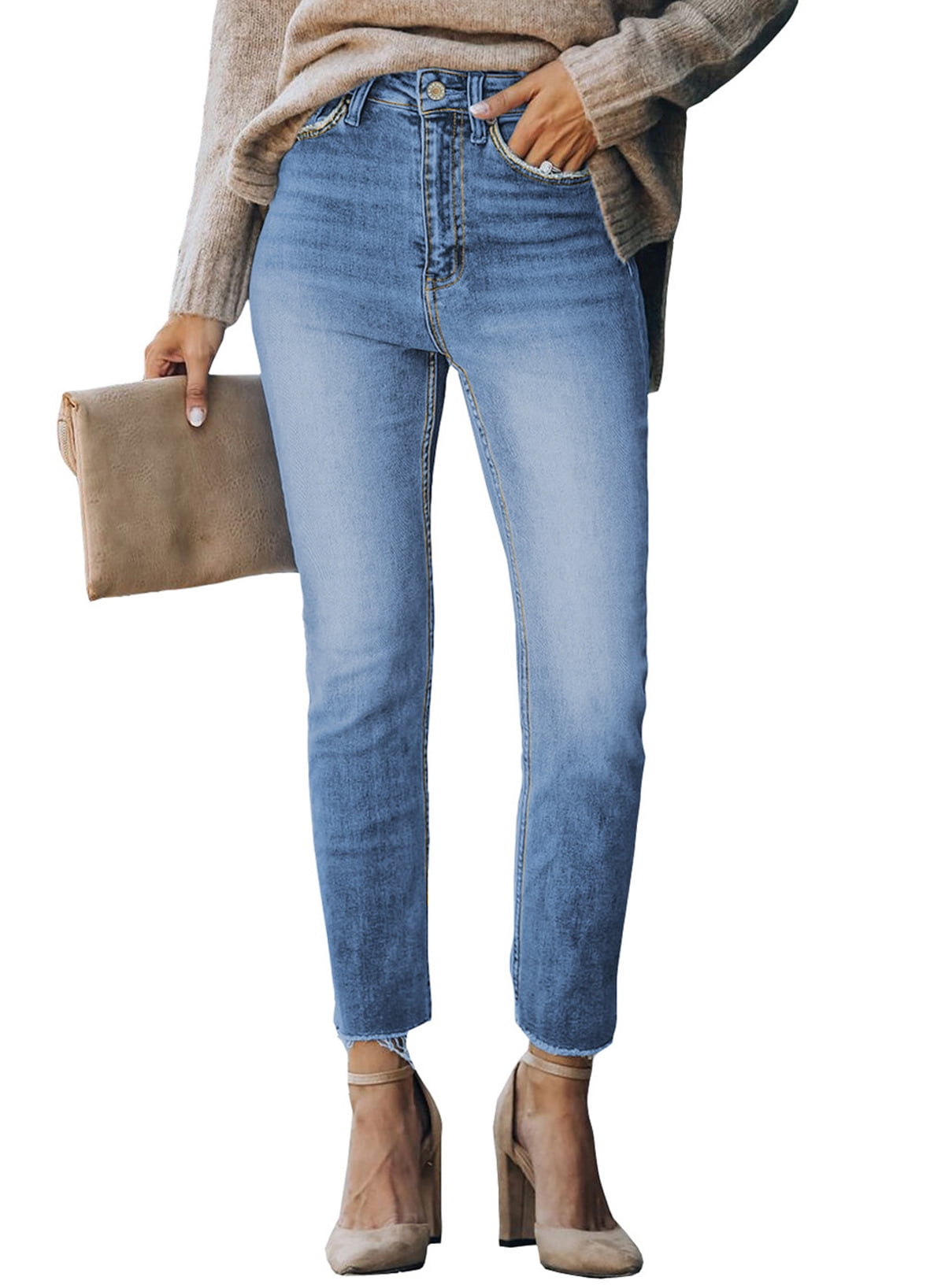 HOTAPEI Women's Classic High Rise Skinny Jeans Stretch Ankle Denim ...