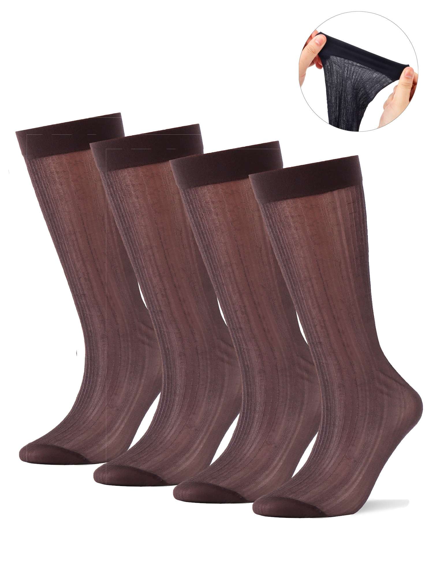 Gustave 4 Pairs Mens Sheer Dress Socks Ultra Thin Silk Business Socks ...