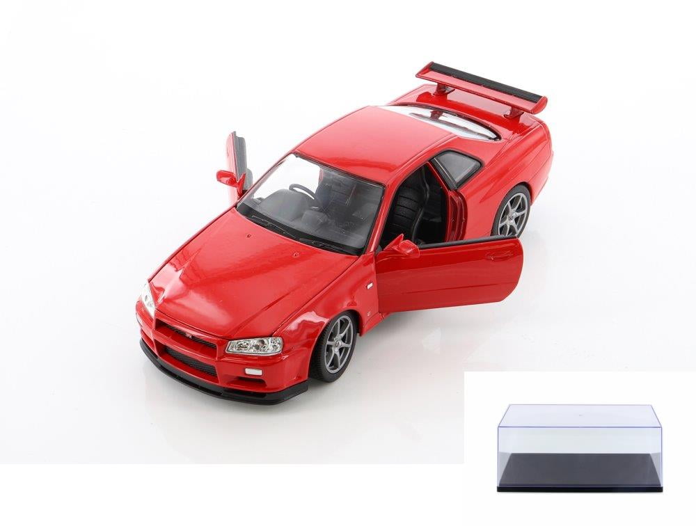 Diecast Car w/Display Case - Nissan Skyline GT-R (R34), Red - Welly ...