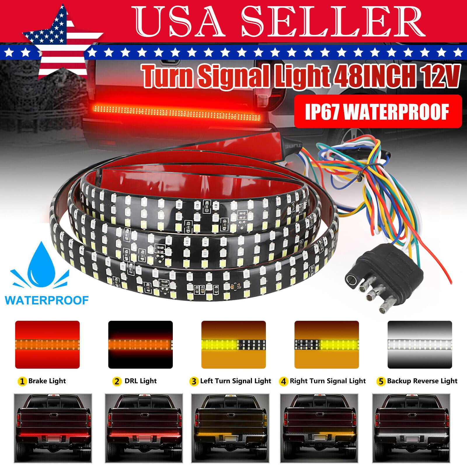 48" Truck Tailgate LED Light Bar Sequential Signal Brake Reverse Stop ...