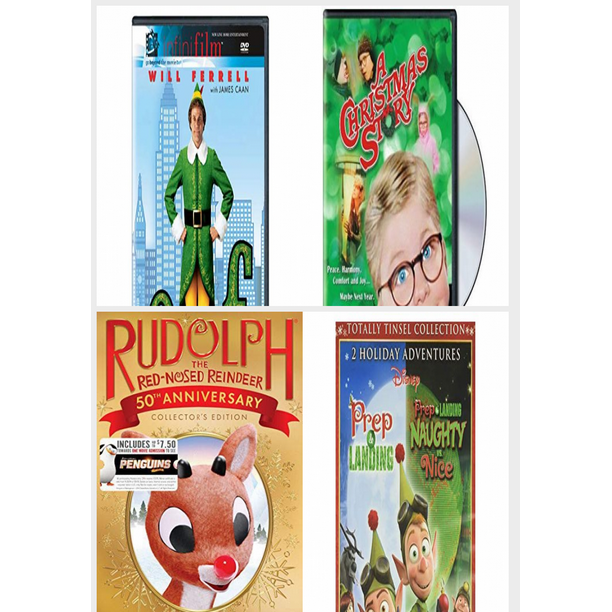 Christmas Holiday Movies DVD 4 Pack Assorted Bundle: Elf, A Christmas ...