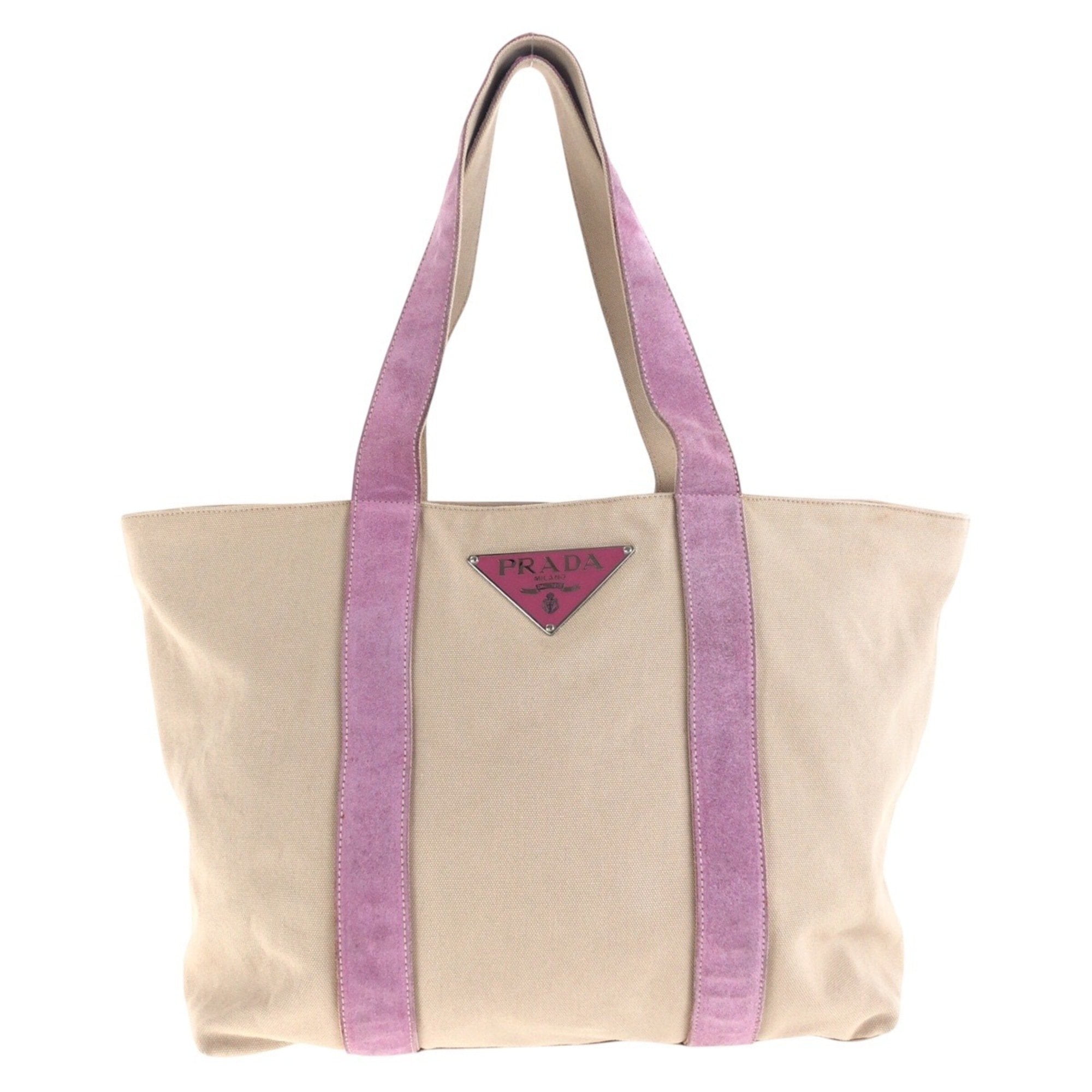 Pre-Owned PRADA Prada Triangle Logo Plate Beige Pink Silver Hardware ...